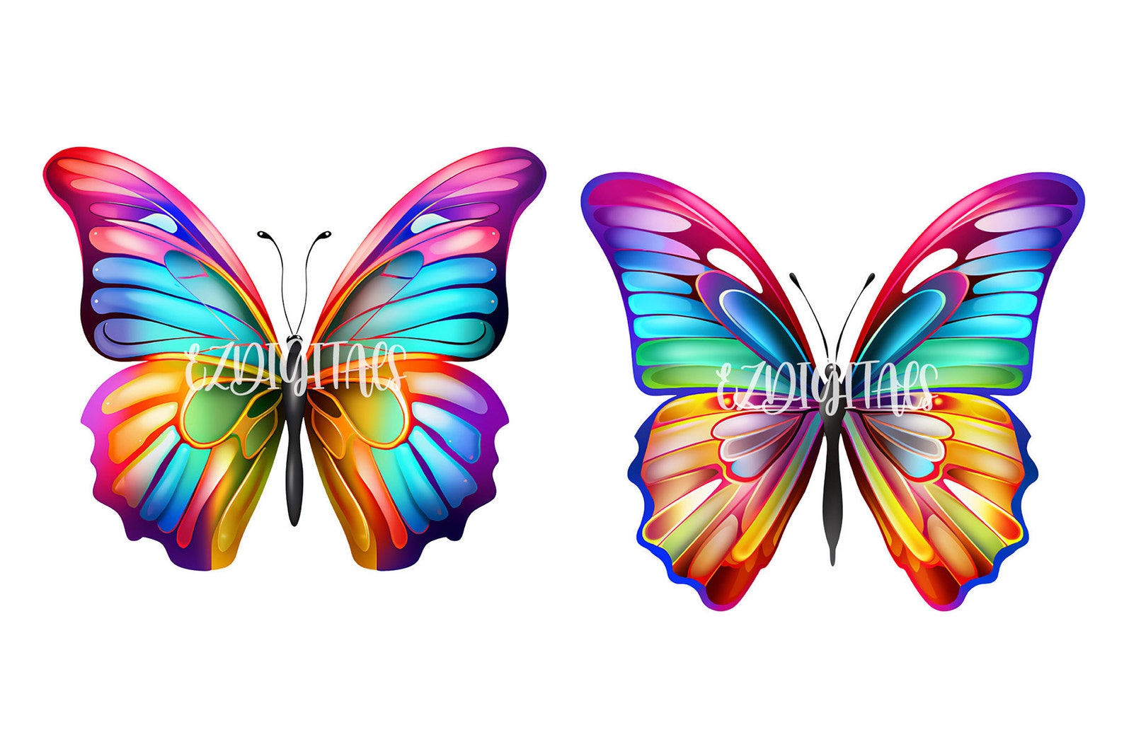 Rainbow Butterflies Clipart - Cartoon Butterfly - Transparent PNG - Set ...