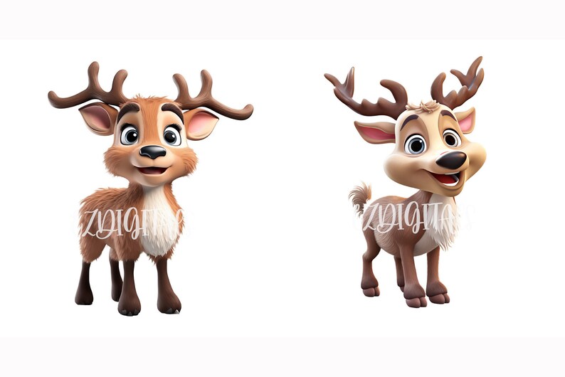 Christmas Reindeer Clip Art Collection 12 Transparent Pngs With Cute ...