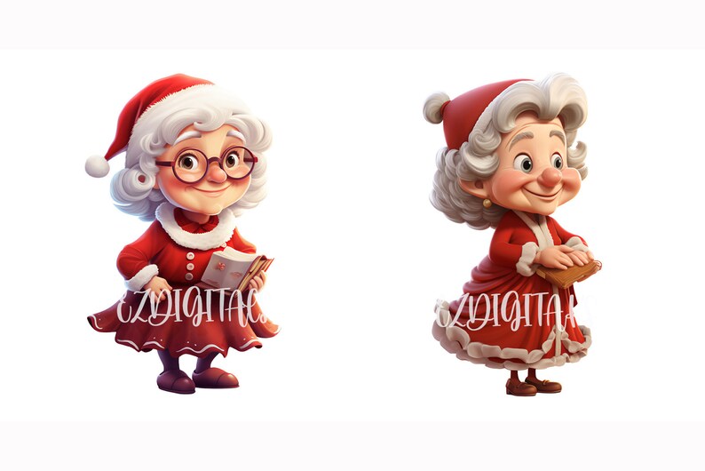 Christmas Mrs. Clause Clip Art Collection - 12 Transparent Pngs With ...
