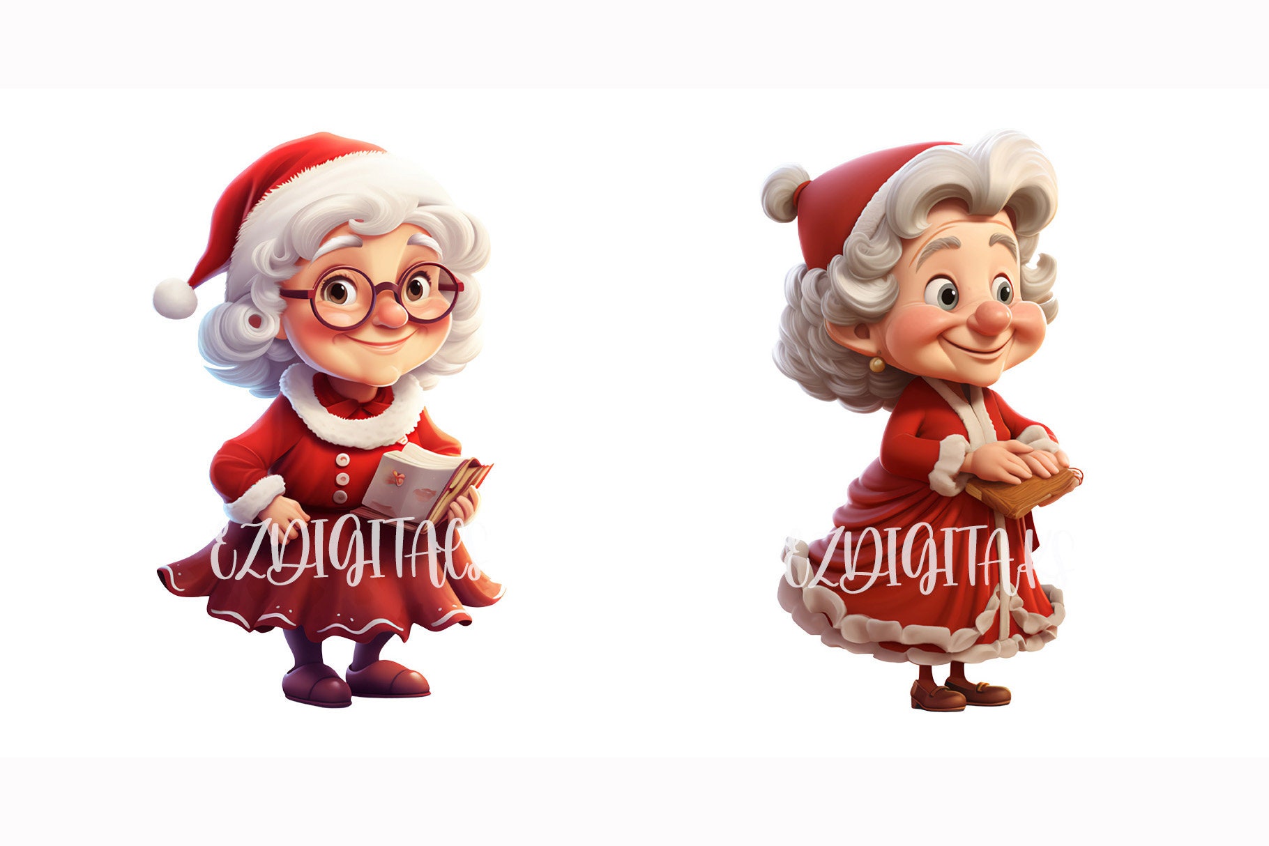 Christmas Mrs. Clause Clip Art Collection - 12 Transparent Pngs With ...