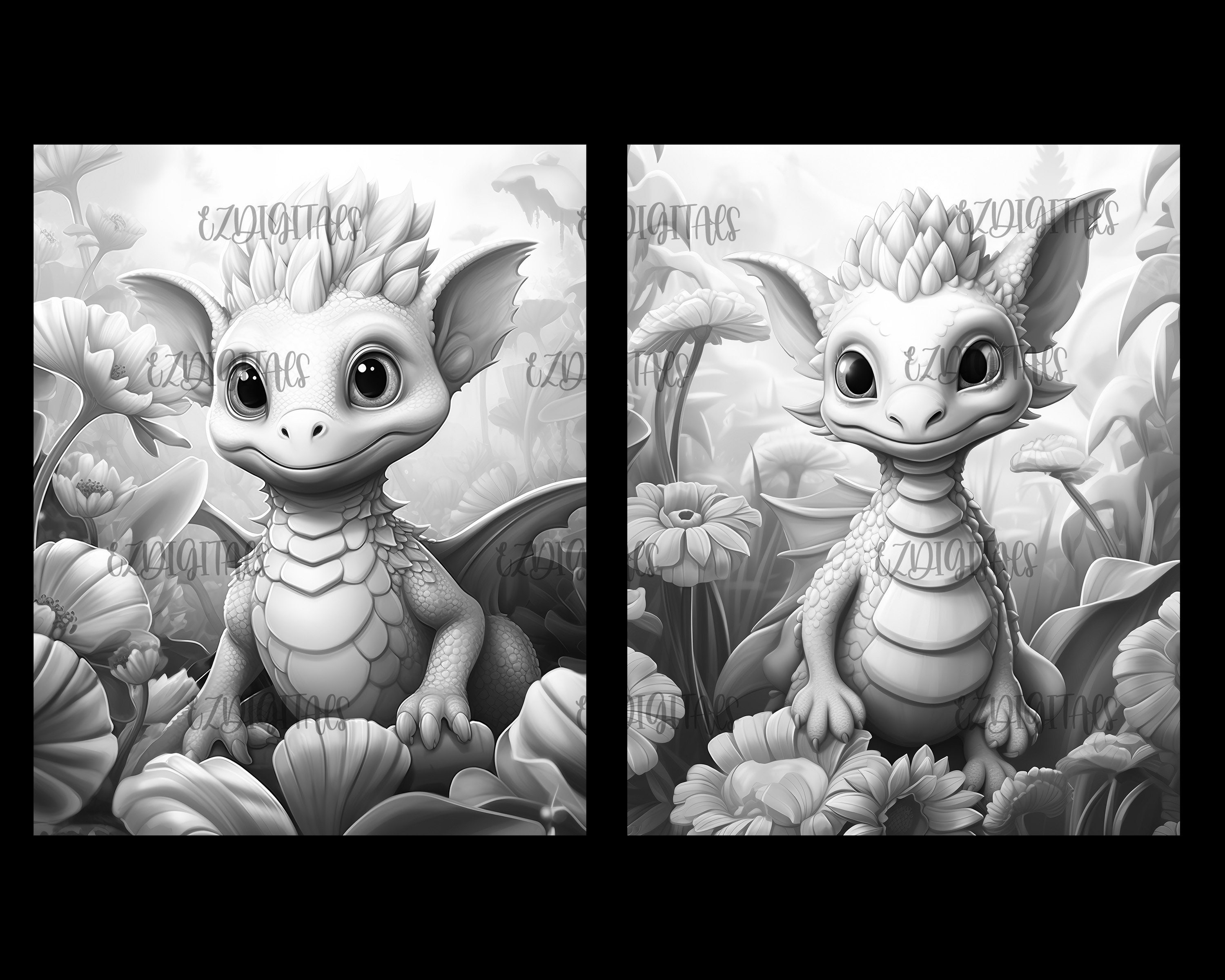 17 Baby Dragon Greyscale Colouring Pages / Collection1 / Printable ...