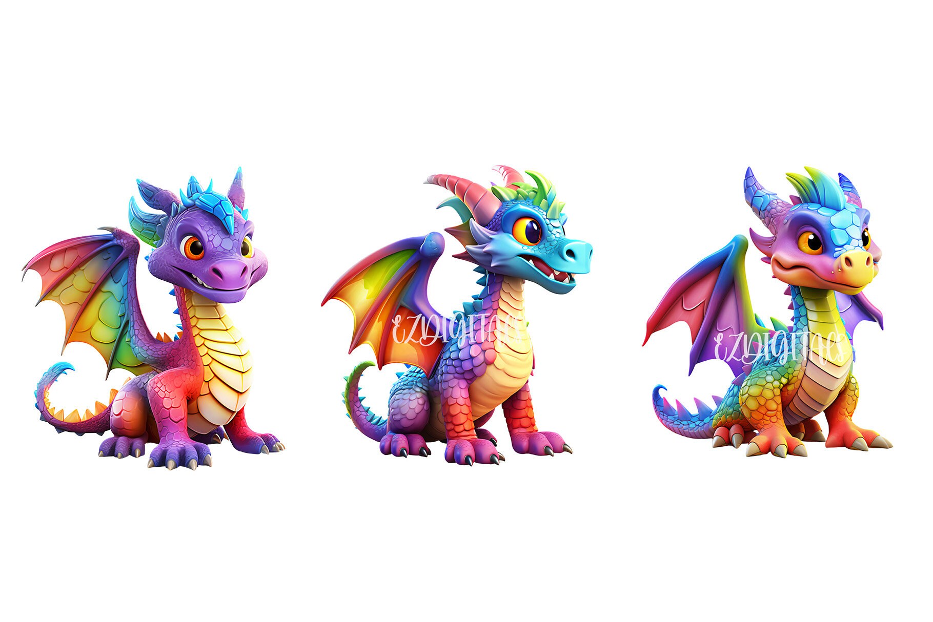 Rainbow Dragon Clipart Set of 20 Premium Clipart Files for - Etsy