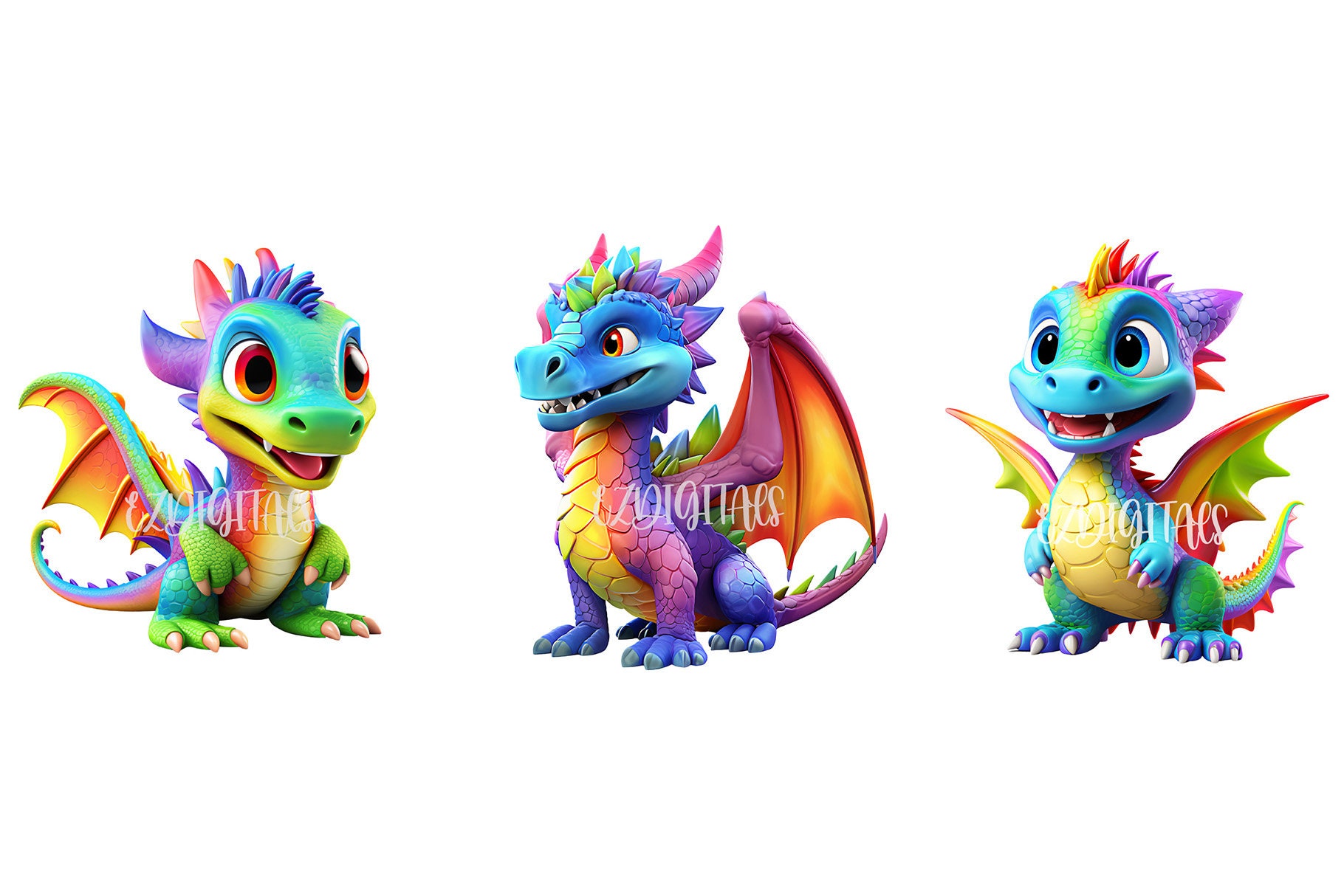 Rainbow Dragon Clipart Set of 20 Premium Clipart Files for - Etsy