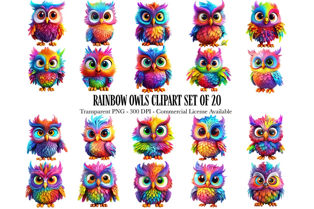 Rainbow Owl Clipart - Cartoon Owls - Transparent PNG - Set of 20 ...