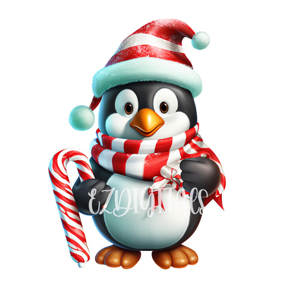 Christmas Penguin Clip Art Collection 5 Transparent Pngs With Cute ...