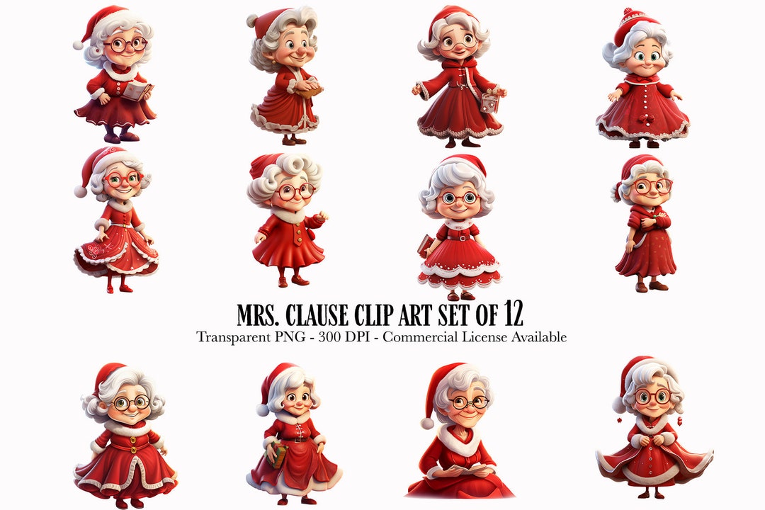 Christmas Mrs. Clause Clip Art Collection - 12 Transparent Pngs With ...