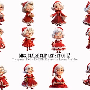 Christmas Mrs. Clause Clip Art Collection - 12 Transparent Pngs With ...