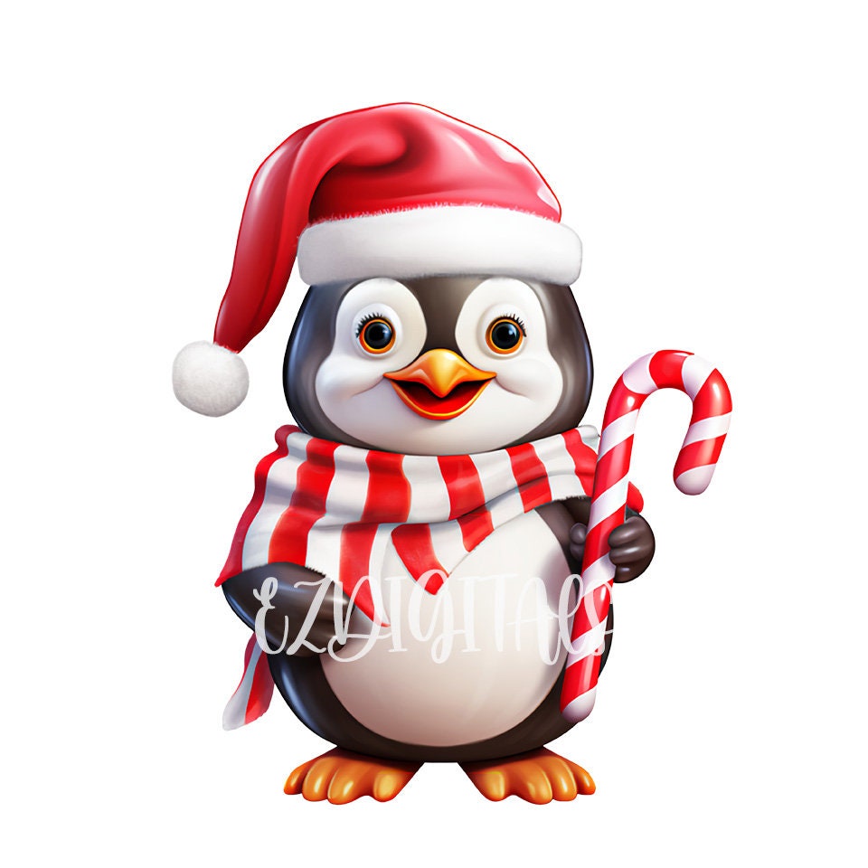 Christmas Penguin Clip Art Collection - 5 Transparent Pngs With Cute ...