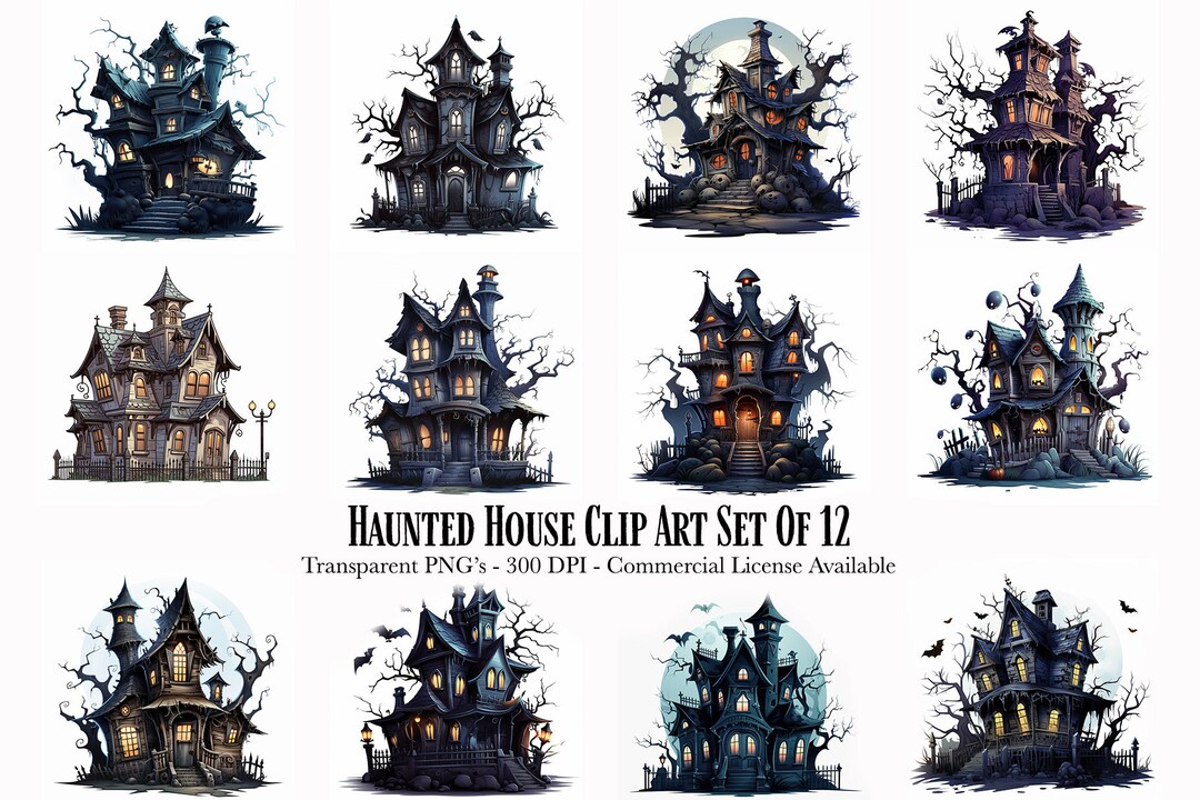 Scary Haunted House Halloween Clipart Collection - 12 Pngs - Digital ...