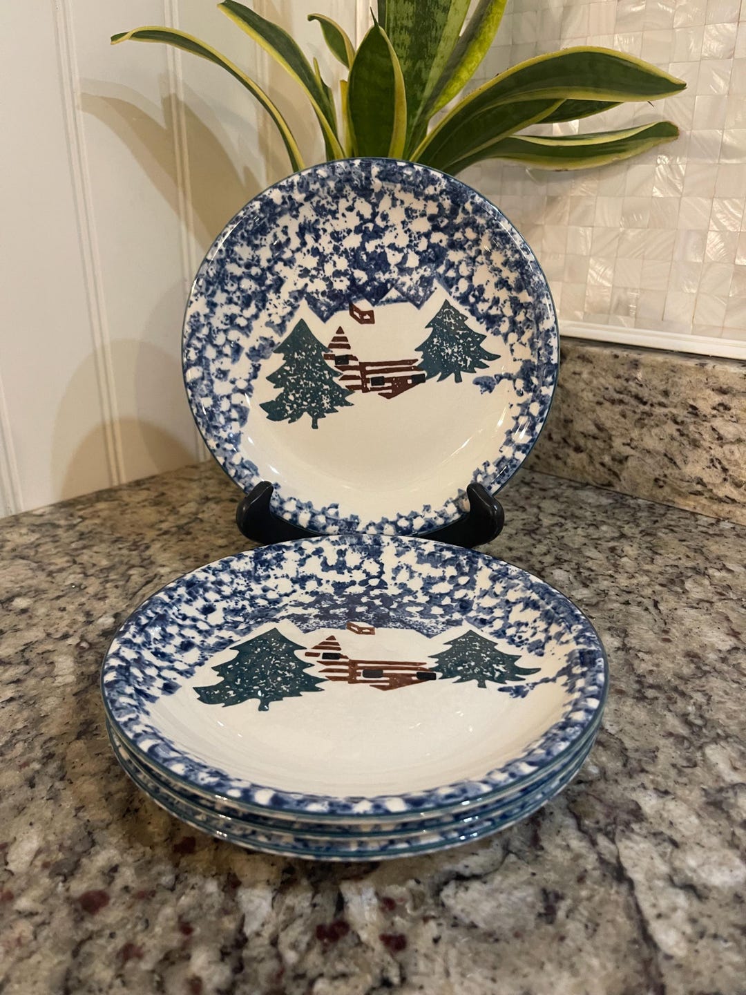 Set of 4 Folk Craft Cabin in the Snow Salad Dessert Plates 7.5" Vintage ...