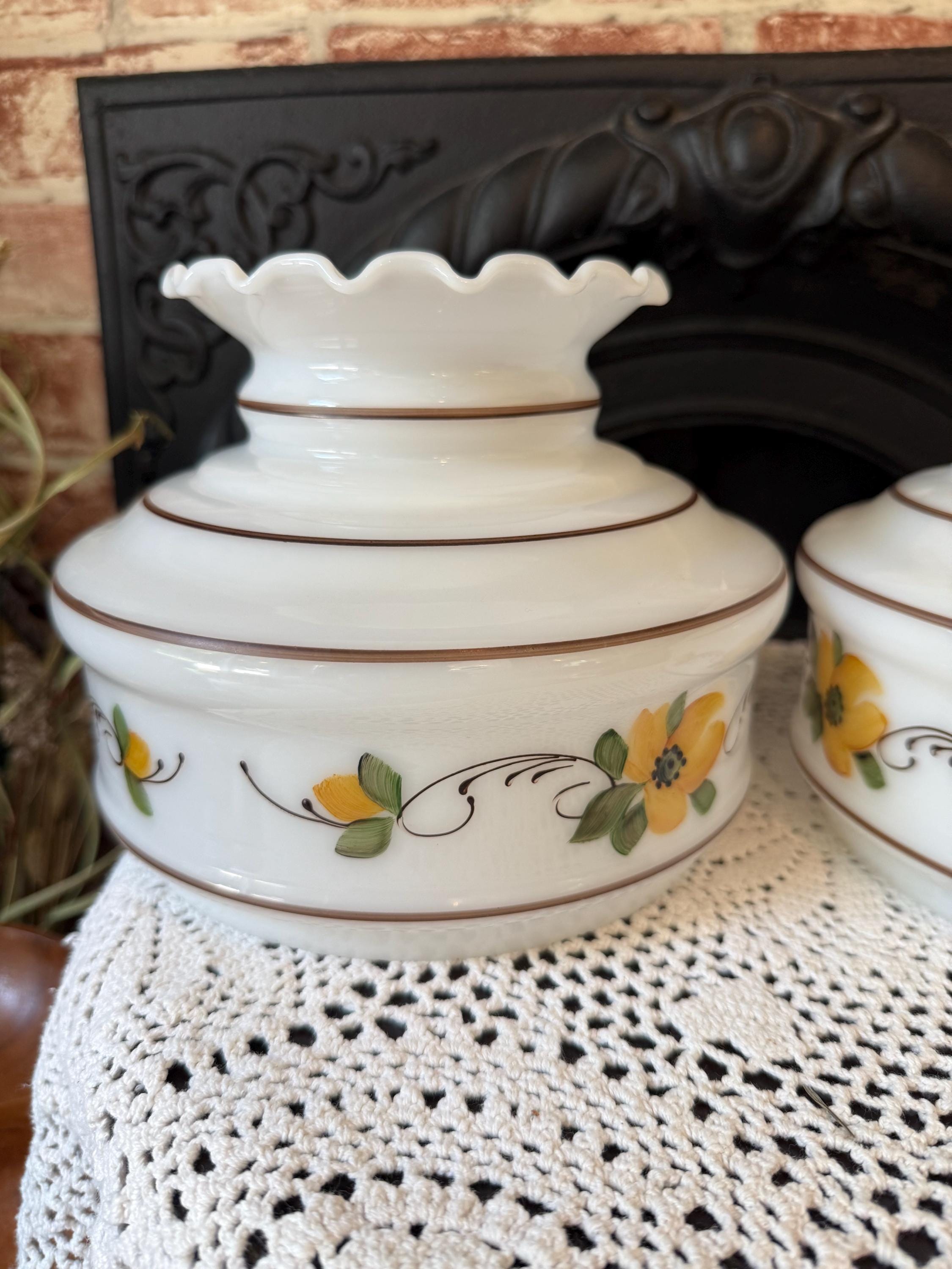 Vintage Yellow Floral Milk Glass Lamp Shades - 7" Fitter - Etsy