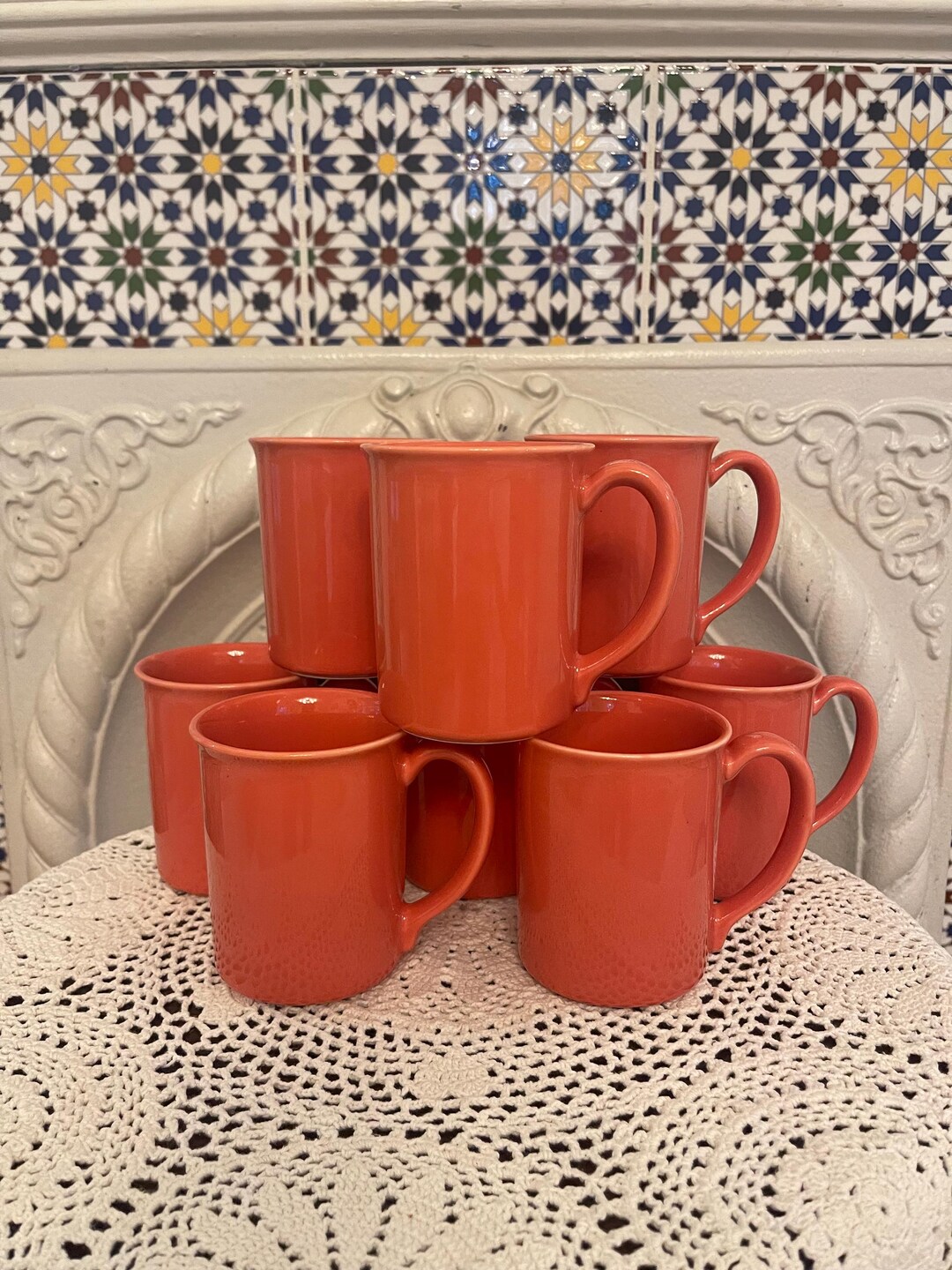8 ~ Corning Coffee Tea Mugs Cups Coral 4” Tall X 3.25” Diam NY USA ...