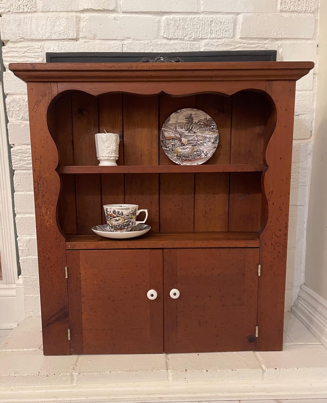 Vintage Pinewood Farmhouse Country Cabinet Cupboard Shelf Primitive ...