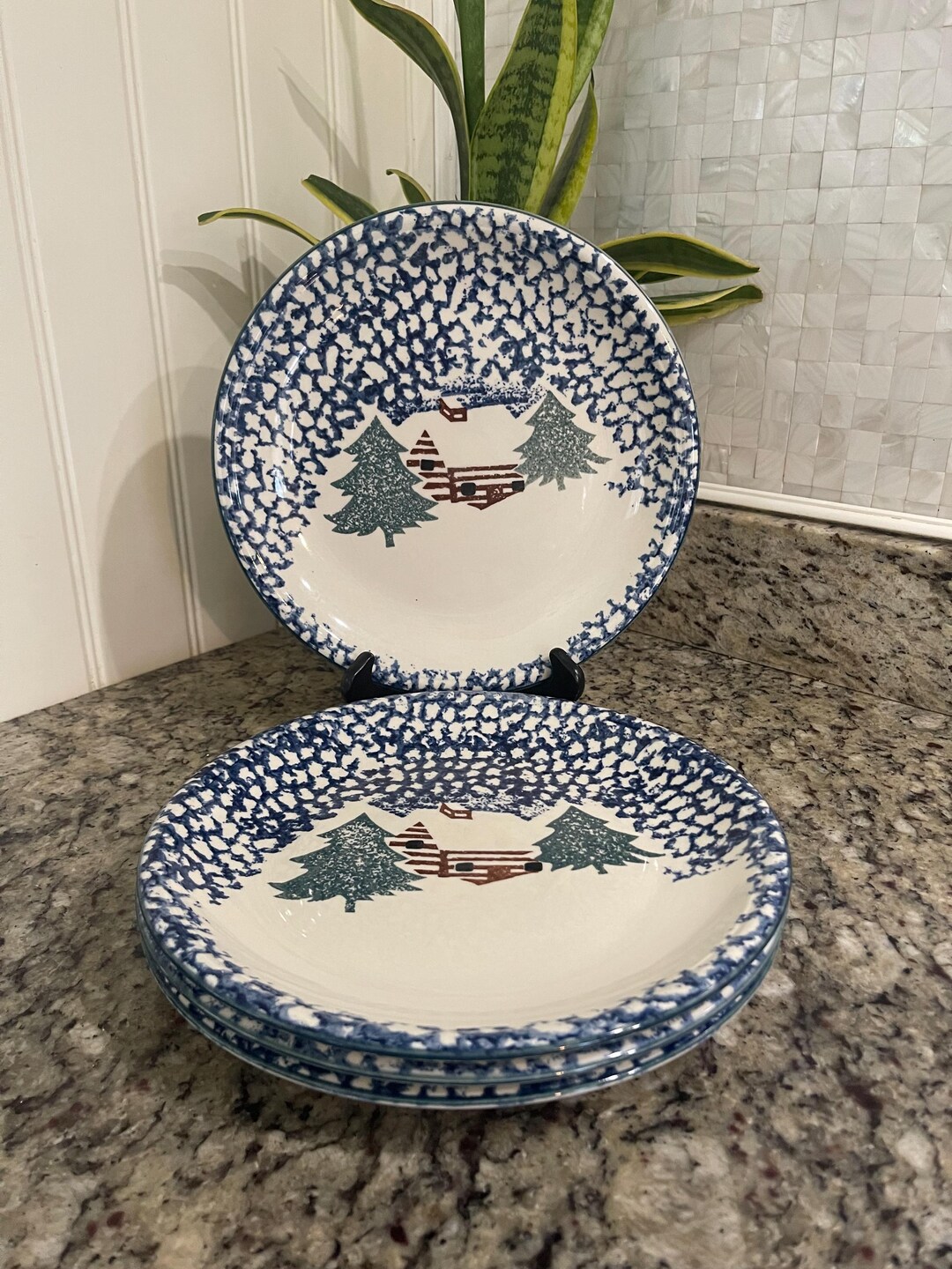 Set of 4 Folk Craft Cabin in the Snow Dinner Plates 10 1/2 - Etsy