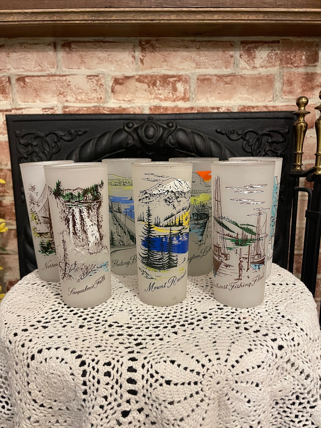 Vintage MCM Pacific Northwest Landmarks Frosted Glasses - Etsy