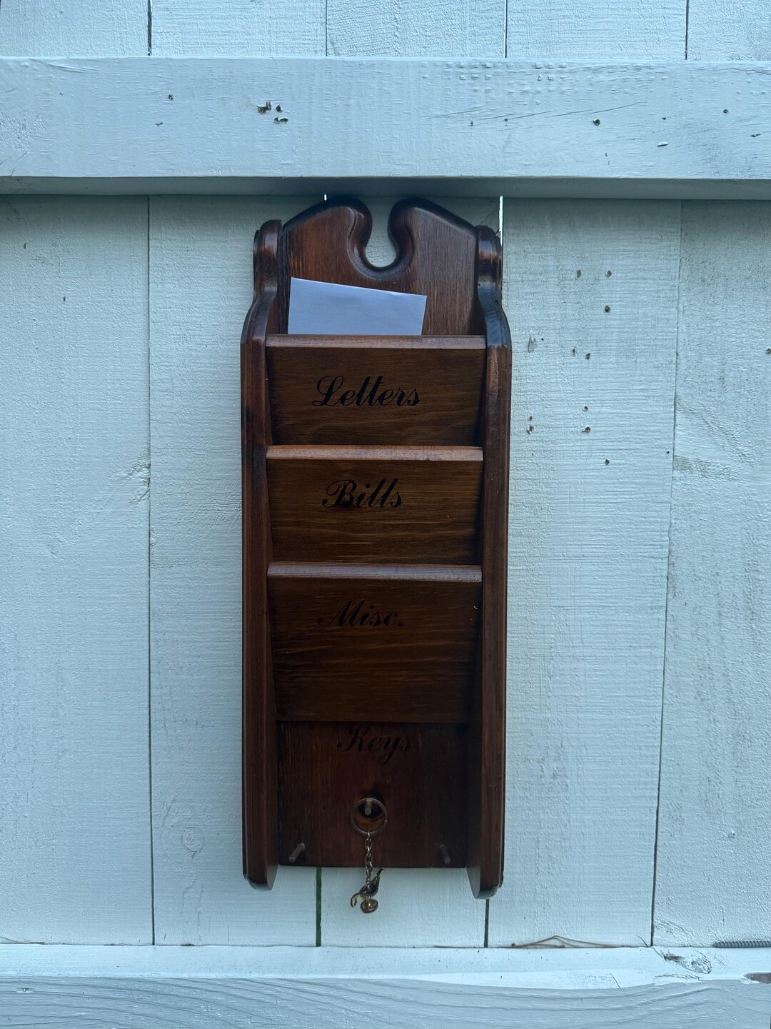 Vintage Mid Century Wooden Mail Organizer Holder Keys Entryway ...