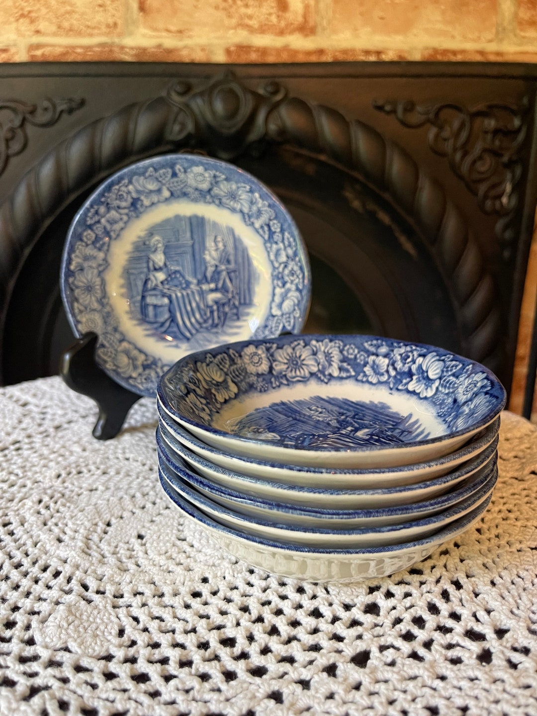 Set of 7 Liberty Blue Historic Colonial Scenes 5 Bowls Betsy Ross - Etsy