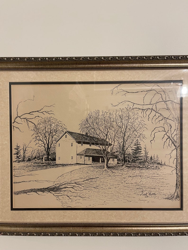 VTG Drawing House Artist Signed Fred Wells 65 Matted and Framed 16x20 ...