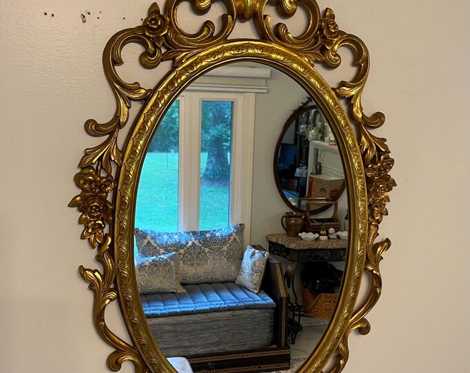 Vintage Syroco Mirror Oval Gold Vintage Hollywood Regency Mirror 36x21 ...