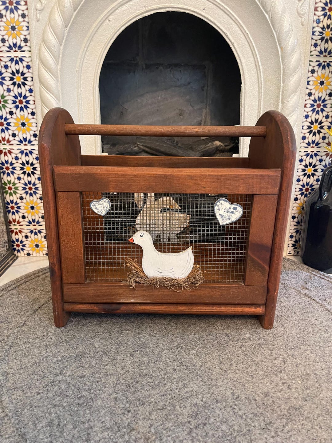 VTG Country Goose Geese Farmhouse Cottage Wood Magazine Book Rack ...