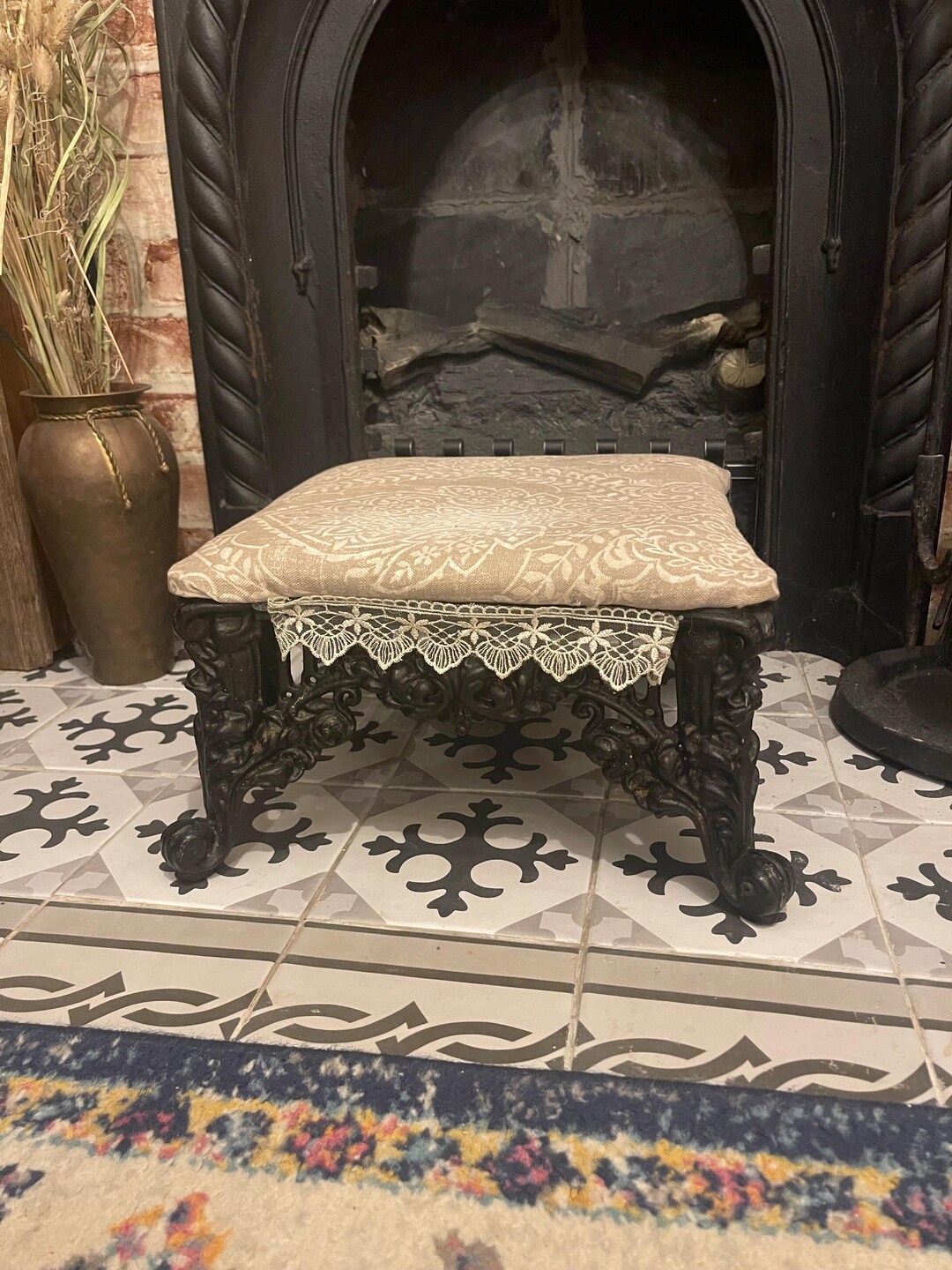 Victorian Style Cast Iron Footstool Ottoman - Etsy