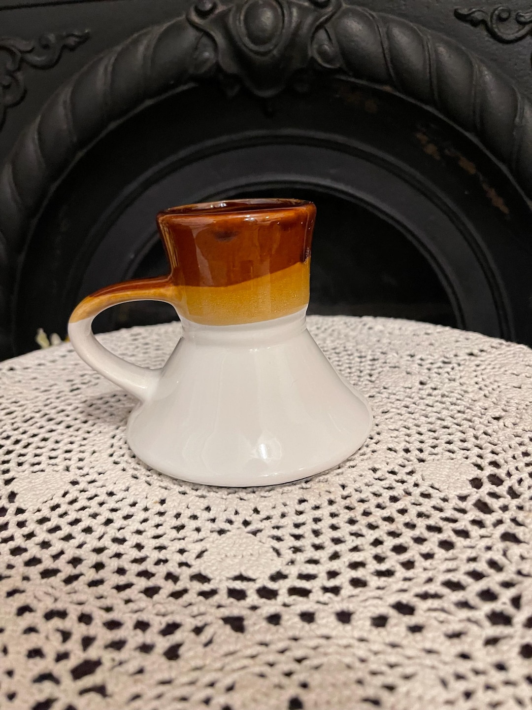 Vintage No Spill Coffee Mug Pottery Ceramic No Slip Wide Bottom Travel ...