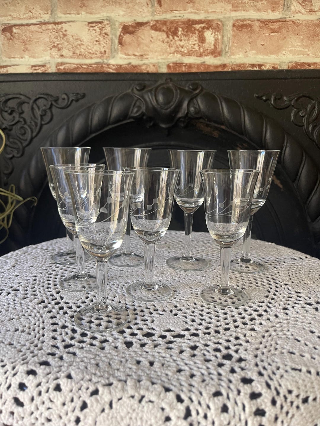 Vintage 8 Piece Set of Etched Sherry Cordial Glasses, Etched Berries ...