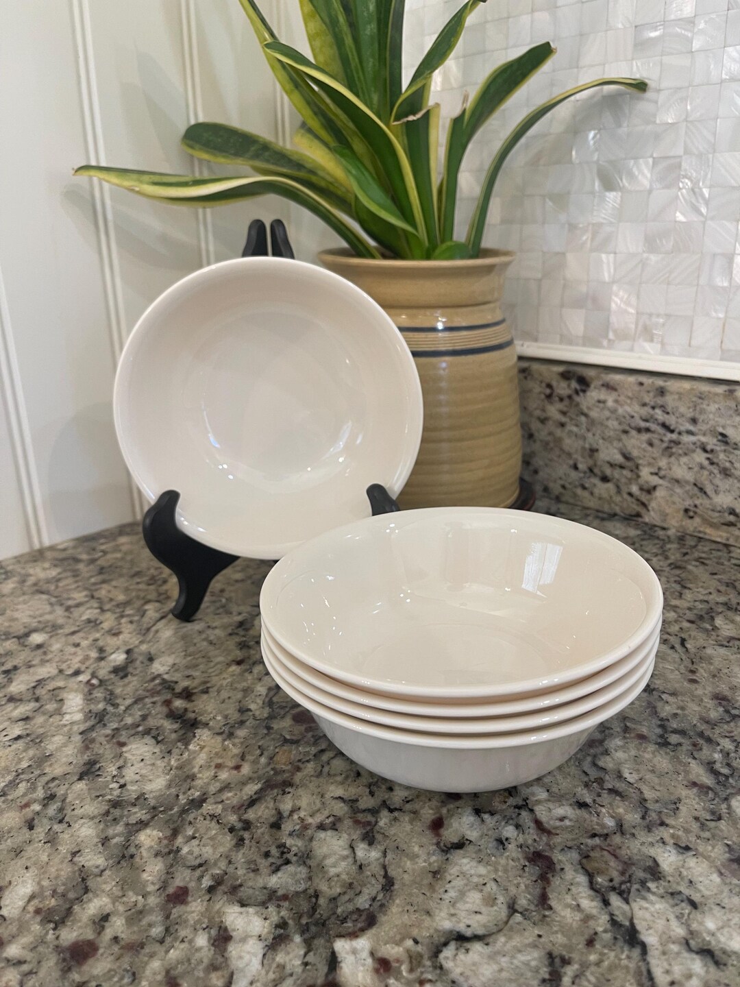 Corelle Corning Sandstone All Ivory 6.25" Cereal Bowls Solid Beige Set ...