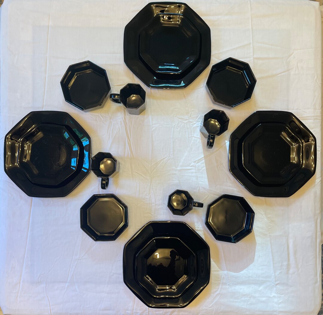 Vintage Arcoroc Octime Black Glass 80s Dinner Set French Octagon - Etsy