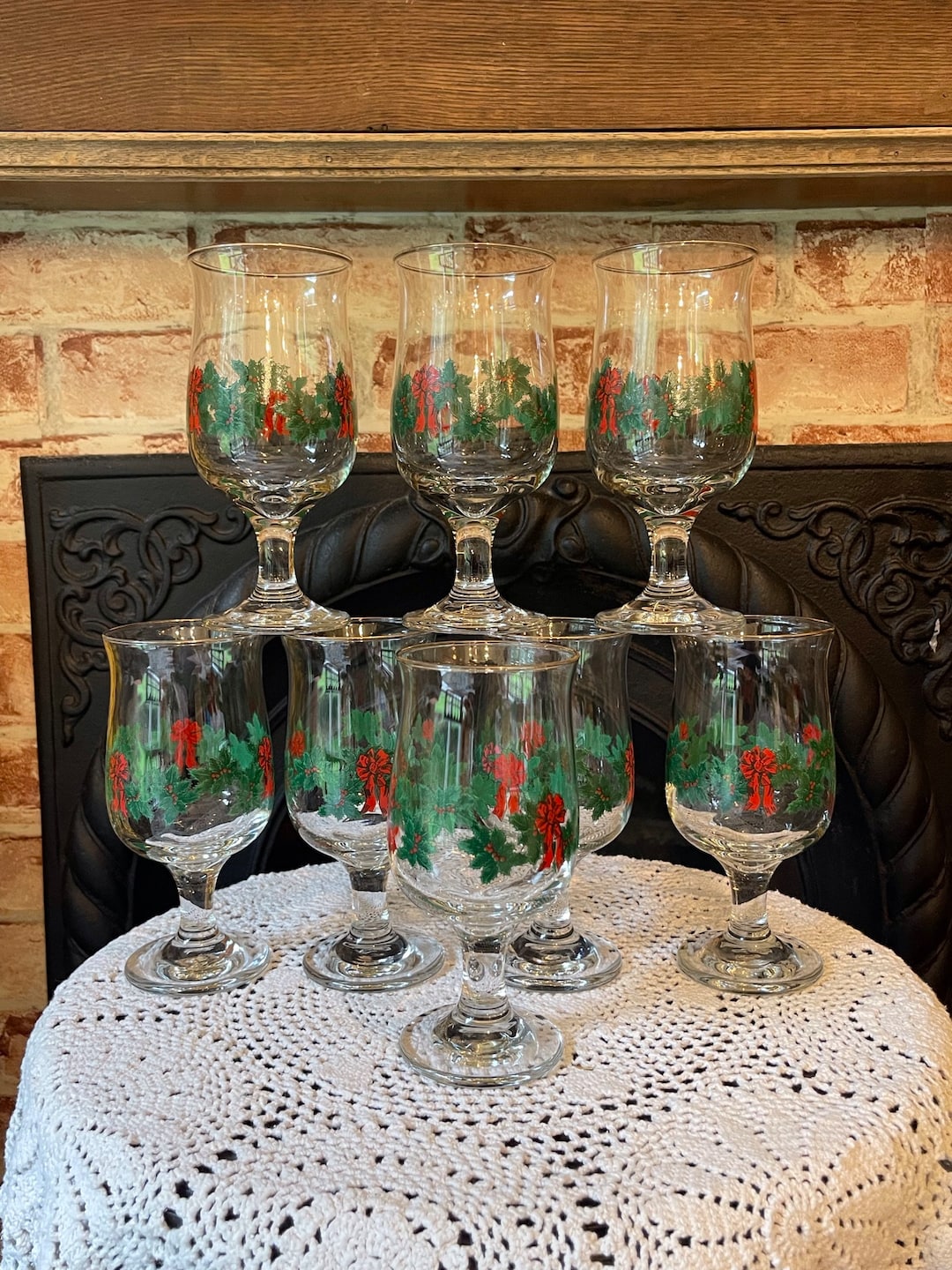 Lenox Christmas Holiday Holly Berry Red Ribbon Bow Gold Glass Water ...