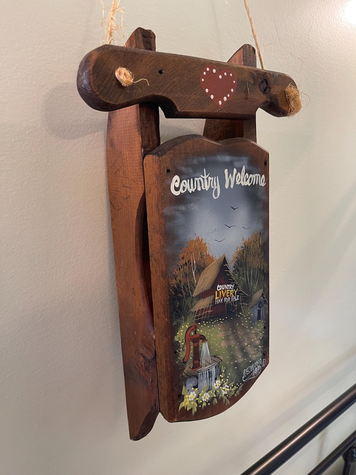 Vintage Hand Painted Wooden Sled Sleigh Country Welcome Wall Hanging ...
