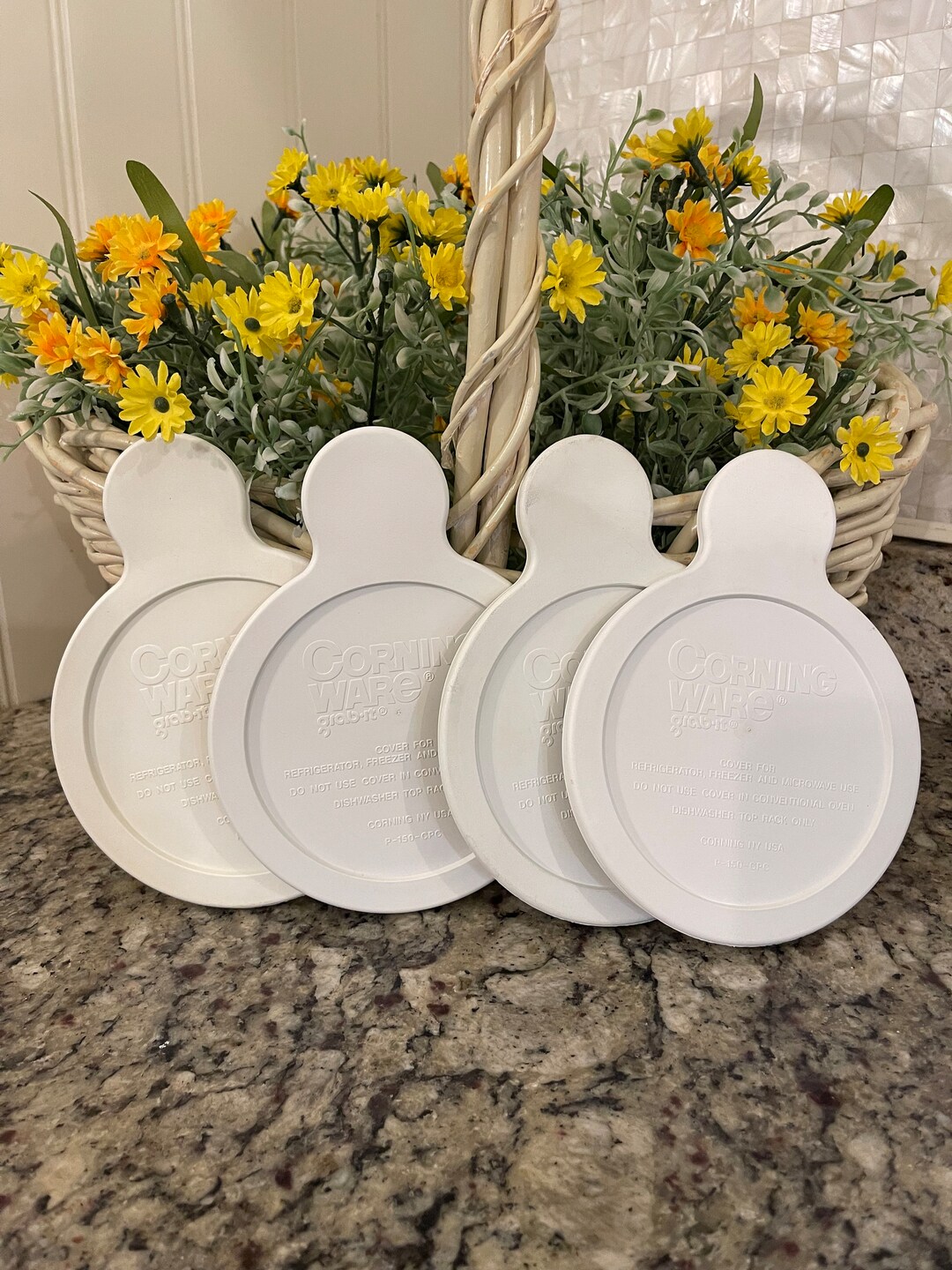 4 Corning Ware Grab It White Plastic Replacement Lids P150-CPC Please ...