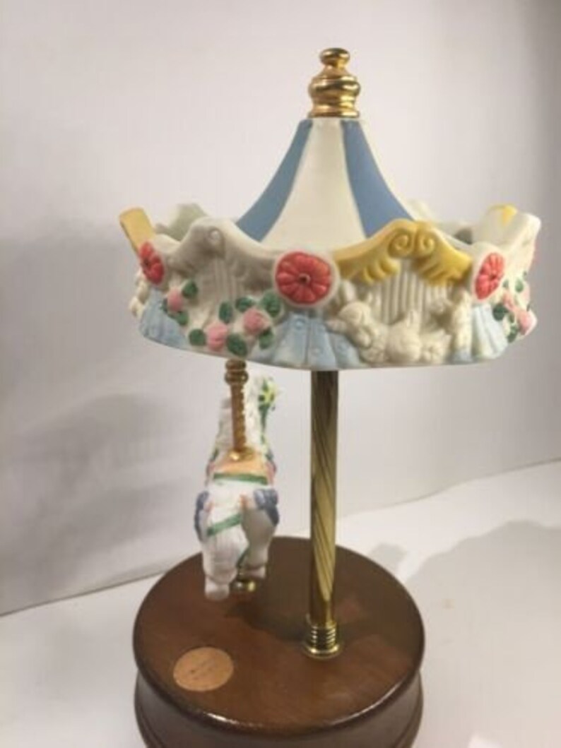 Ceramic Carousel Horse Music Box With Wooden Base Carousel Waltz Moving ...