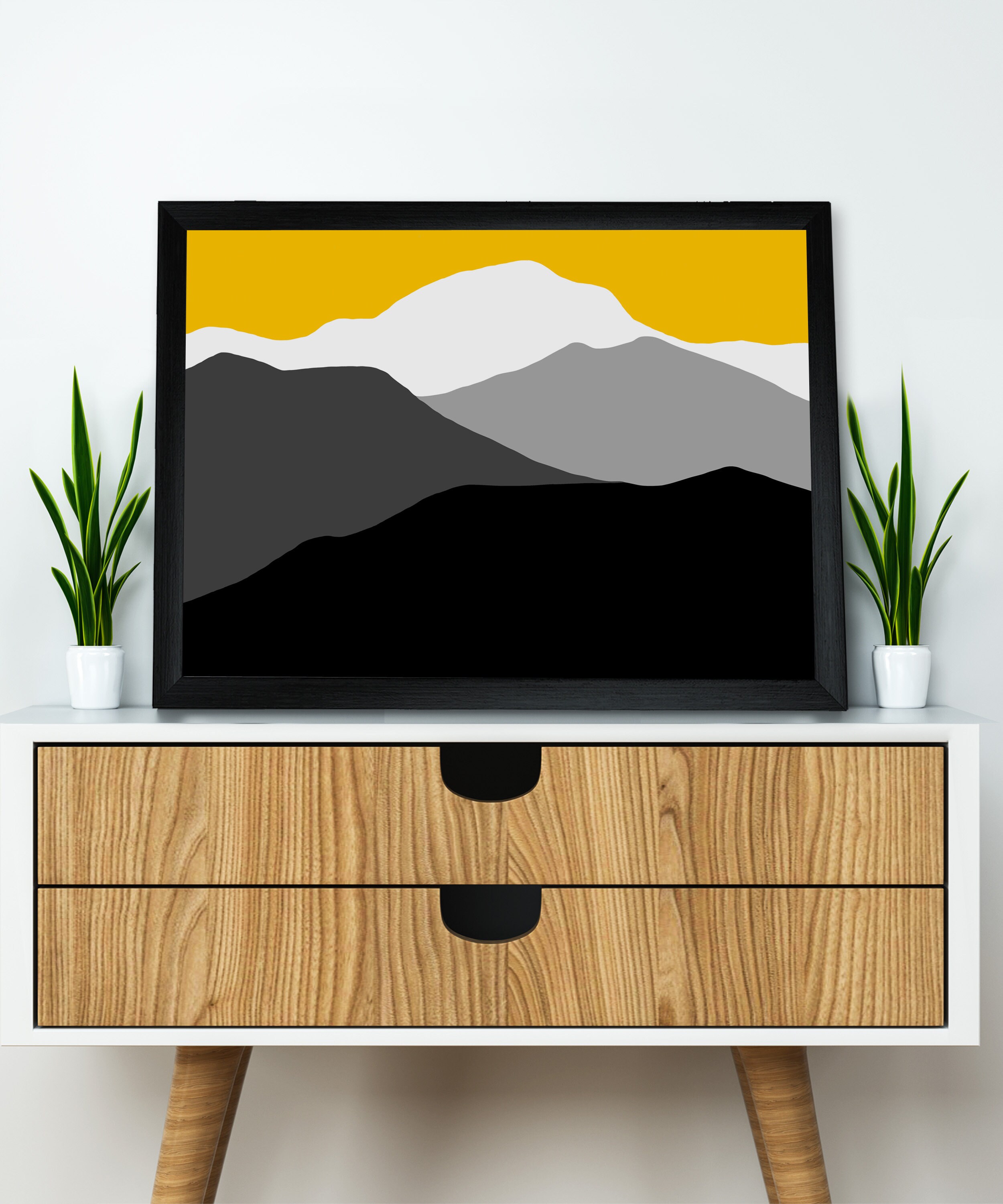 Minimal Yellow Mountain Art Yellow and Grey Abstract Art - Etsy UK