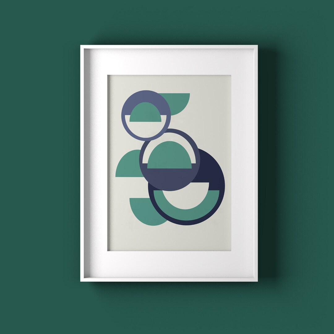 Navy Abstract Art, Neutral Green Art, Geometric Round Art, Simple ...
