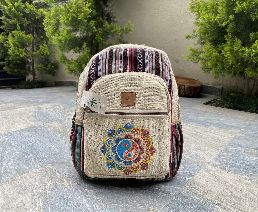 Large Yin Yang Mandala Embroidered Hemp Backpack With Laptop Pocket ...