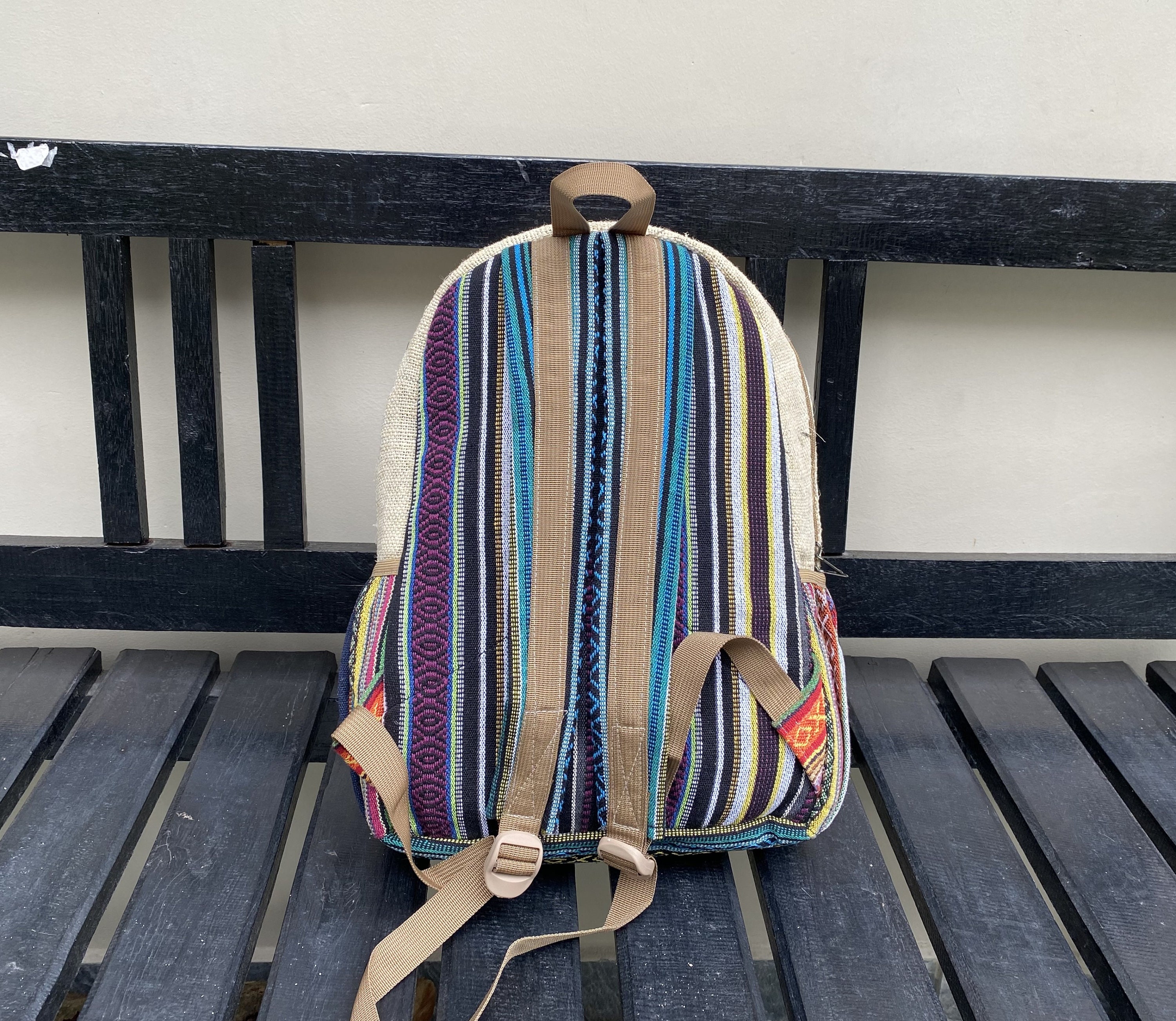 Large Premium Multi Pocket Hamsa Embroidered Hemp Backpack, Hippie ...