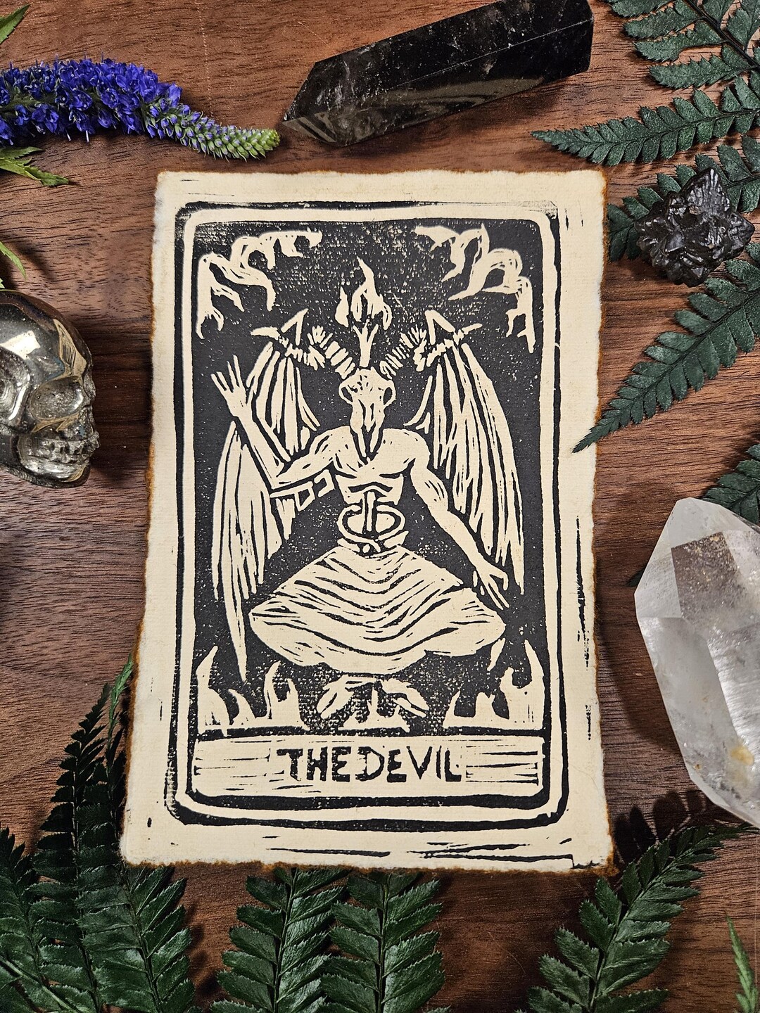 The Devil Block Print Tarot Artwork - Hand-carved, 4"x6" - Etsy
