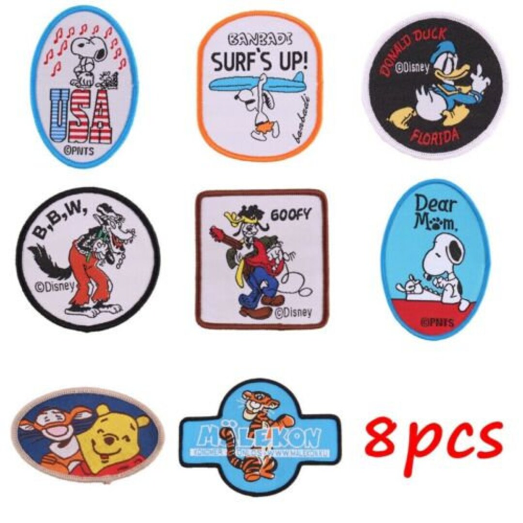 8 Pcs Cartoon Snoopy, Goofy, Winnie Pooh, & Donald Duck Embroidered Sew ...