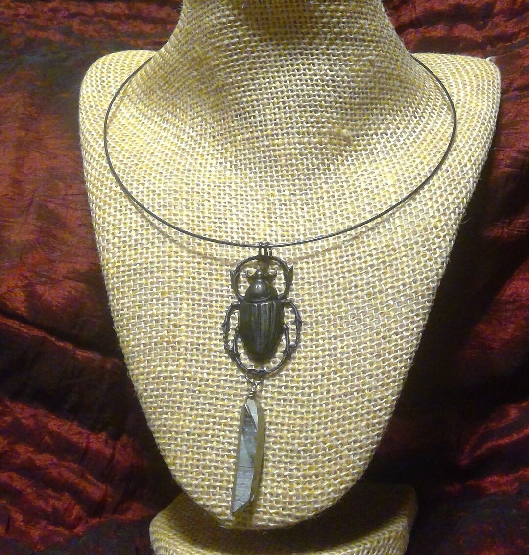 Sacred Scarab: Blackened Brass Scarab Pendant With Hematite/quartz ...