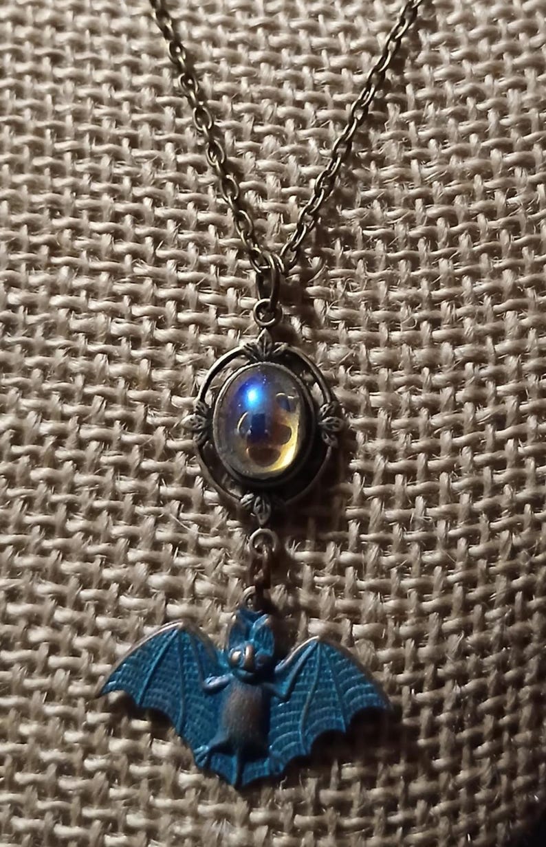Bat Shine: Neo-victorian Glass and Bat Necklace, Iridescent Antique ...