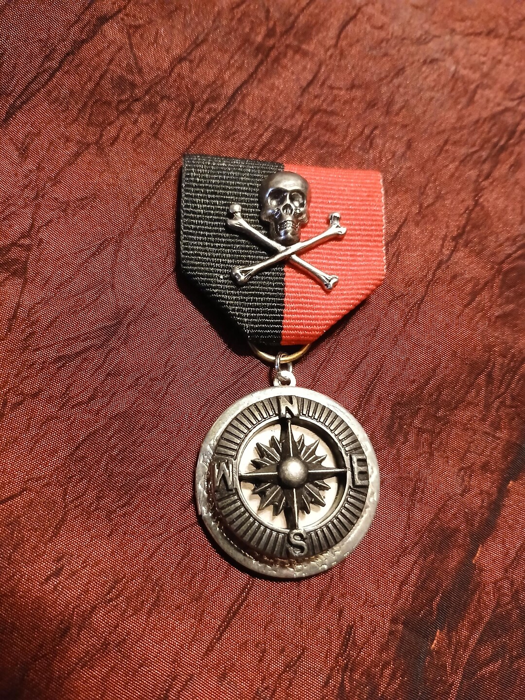 Skull & Crossbones Pirate Medal, Gunmetal Compass on Silver-tone Locket ...