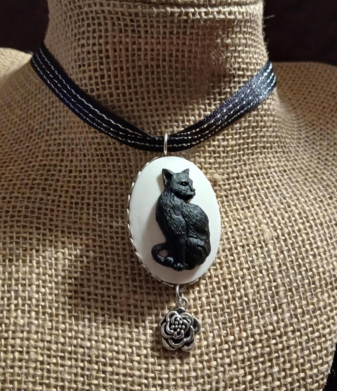 Black Cat, Gothic Choker: Big, Bold Kitty Cameo Choker - Black Cat on ...