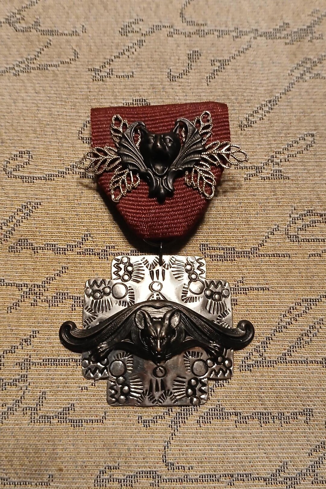 Gothic Medal With Bat and Gargoyle: Wide-winged Gothic Bat on Vintage ...