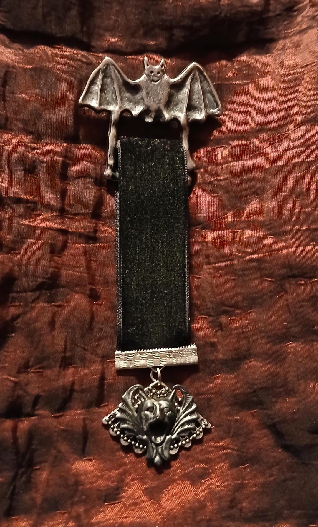 Gothic Bat Medal in Full Regalia: Metal Bat, Black Velvet Ribbon and ...