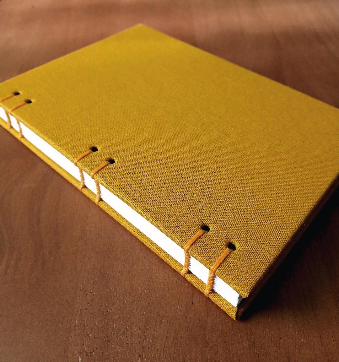 Handmade Hardcover Journal, Golden Yellow Linen Fabric Cover, Lemon ...