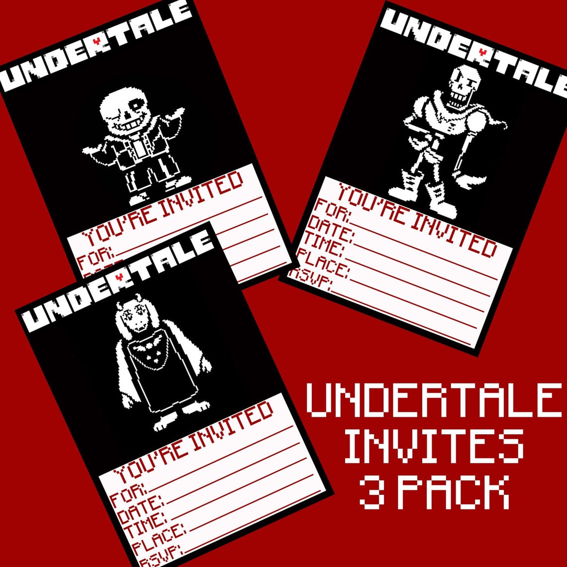 Undertale Birthday Invitations 3 Pack Digital Download 5x7 - Etsy