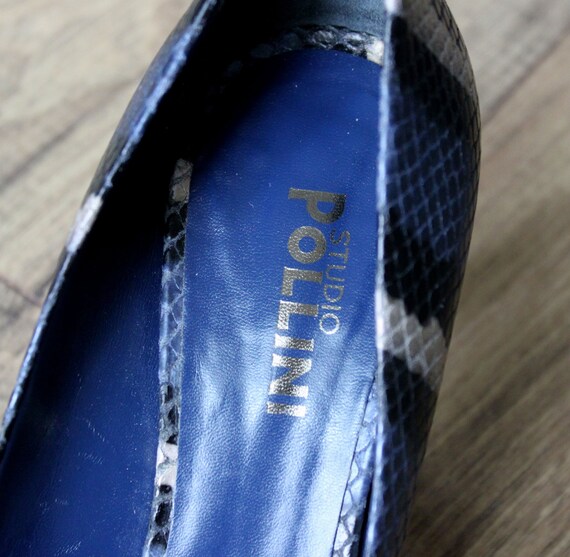 Pollini Leather Blue Snakeskin Pattern Heels, Size 7 - Gem