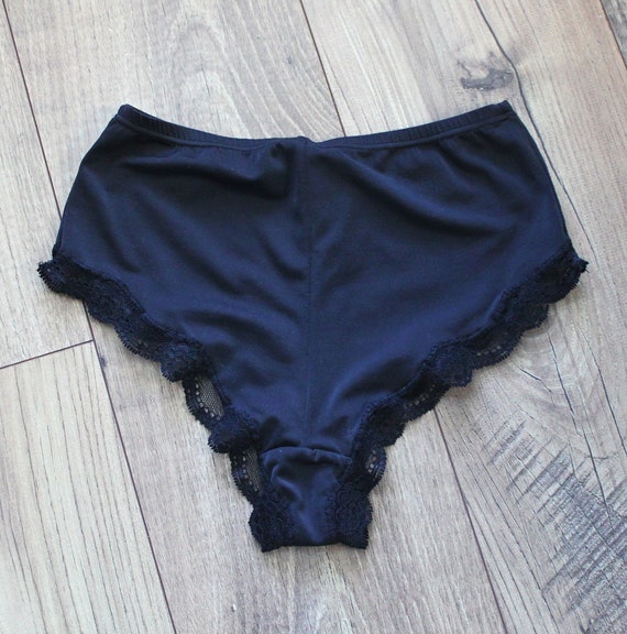 Vintage Black Lace High Cut Brief Panty - Gem