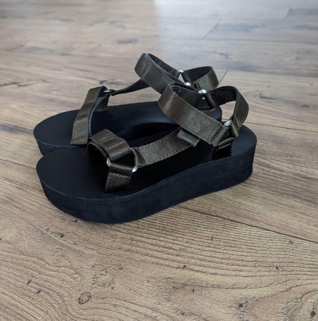 Teva Platform Sandals, Army Green Velcro Straps, Size 6 - Etsy